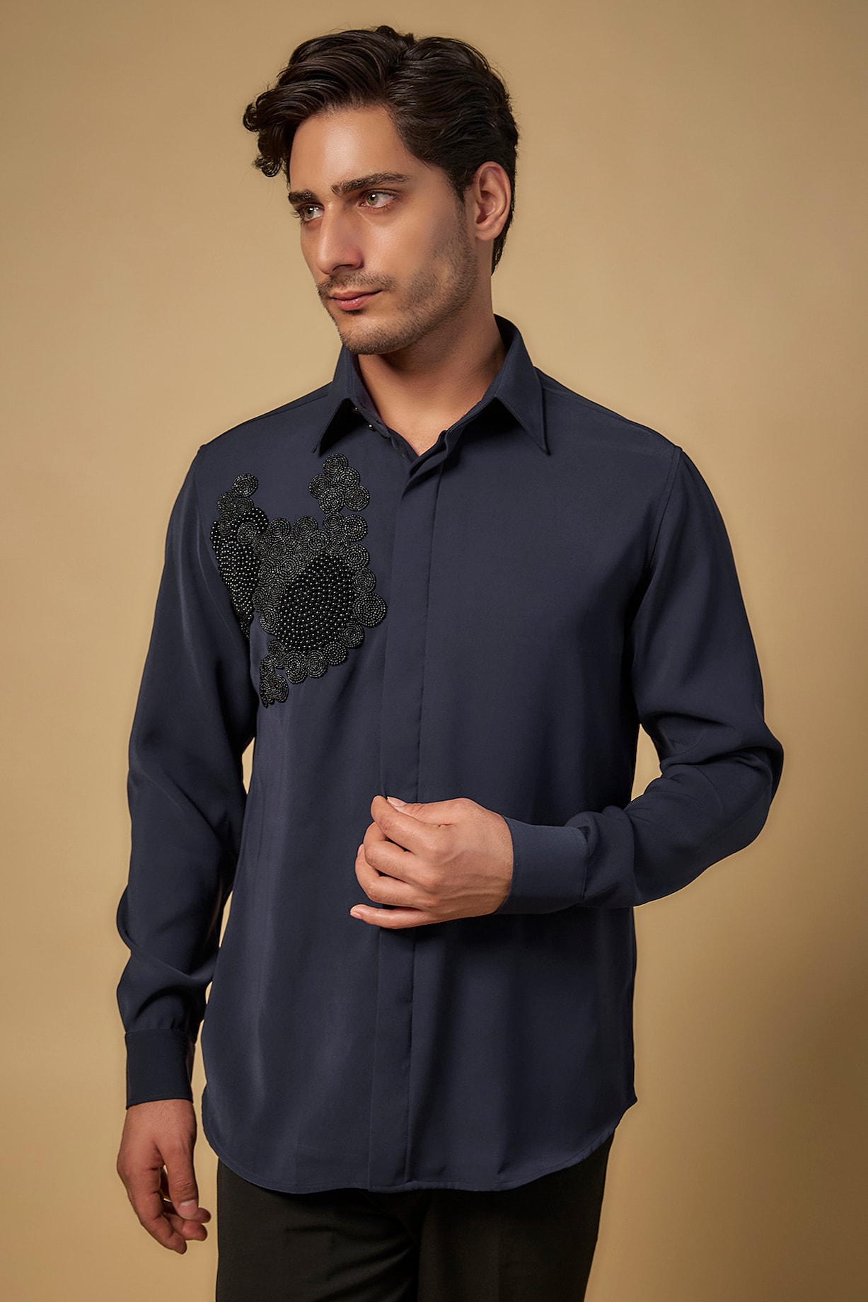 Blue Polysonic Party Wear Shirt by AMIT ARORA at Pernia's Pop Up Shop 2026