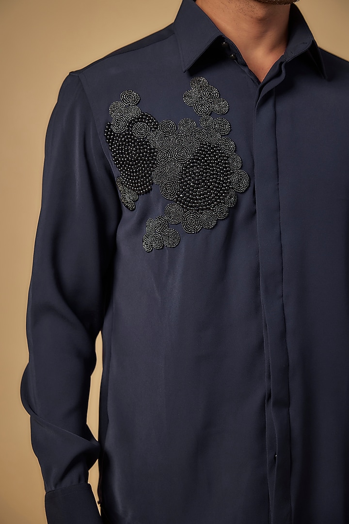 Blue Polysonic Party Wear Shirt by AMIT ARORA at Pernia's Pop Up Shop 2026