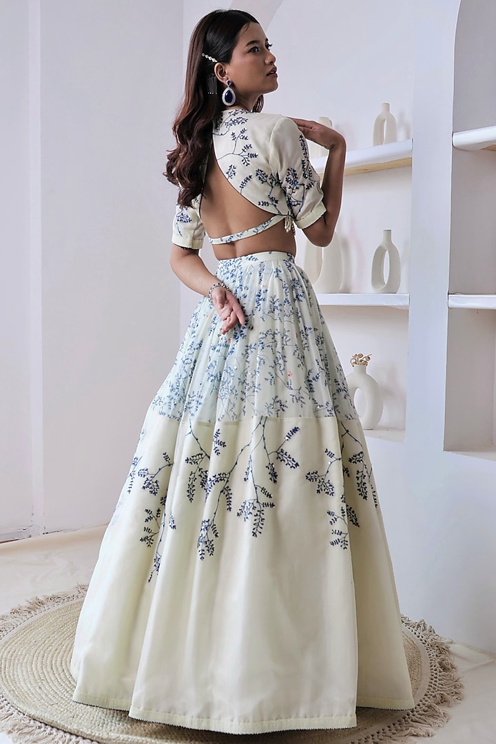 Ivory Georgette Embroidered & Printed Wedding Lehenga Set by Amit ...