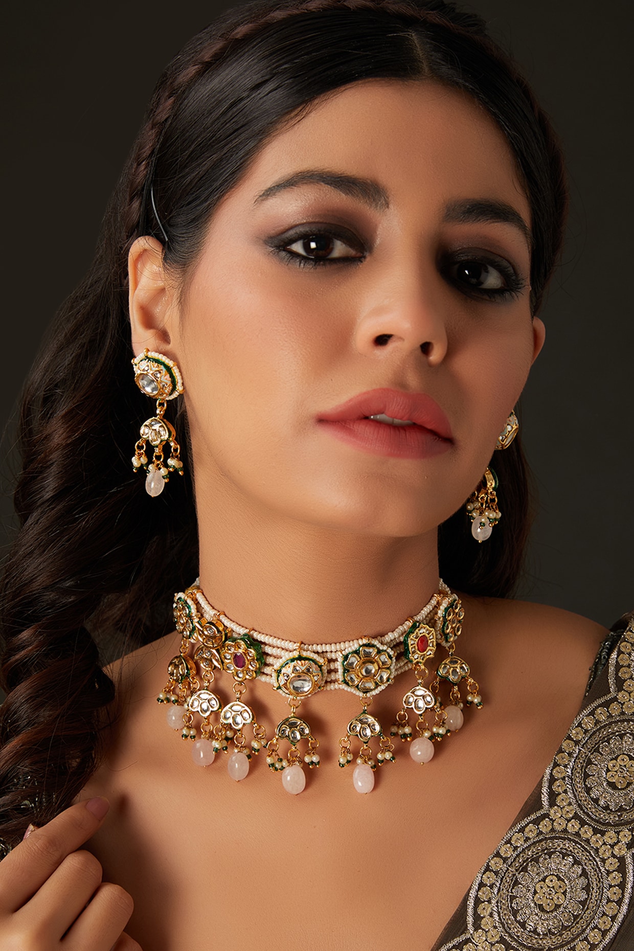 Gold Finish Multi-Colored Kundan Polki Choker Necklace Set by Amreli Jaipur at Pernia's Pop Up ...