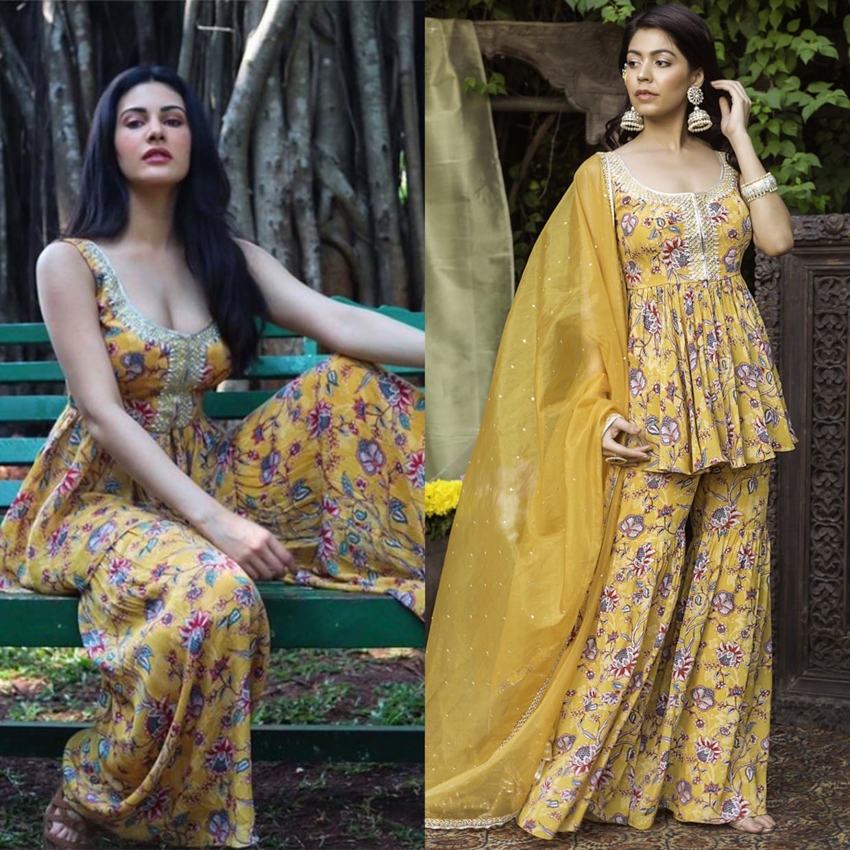 Yellow Printed Sharara Set by Chhavvi Aggarwal at Pernia's Pop Up Shop 2025