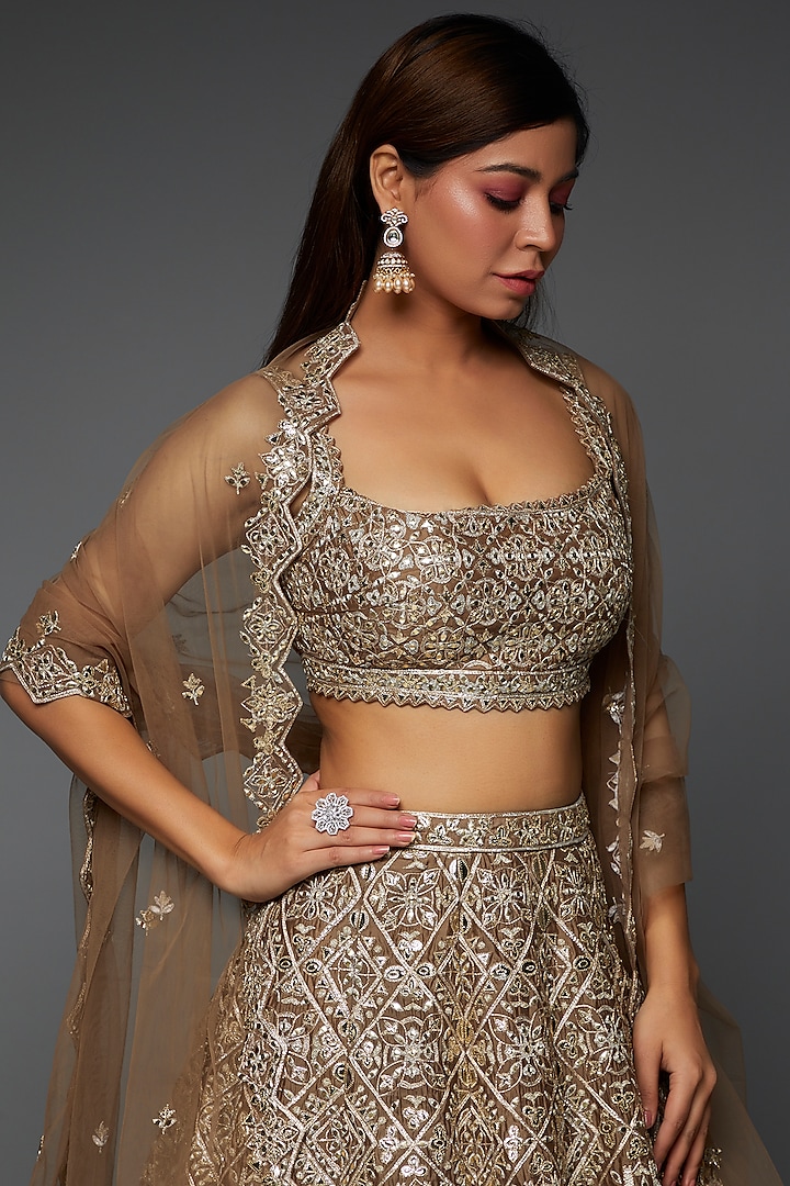 Gold Silk Organza Embroidered Wedding Lehenga Set By Aneesh Agarwaal At
