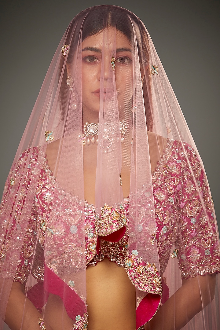 Fuchsia Soft Organza Embroidered Bridal Lehenga Set by Aneesh Agarwaal at Pernia's Pop Up Shop 2025