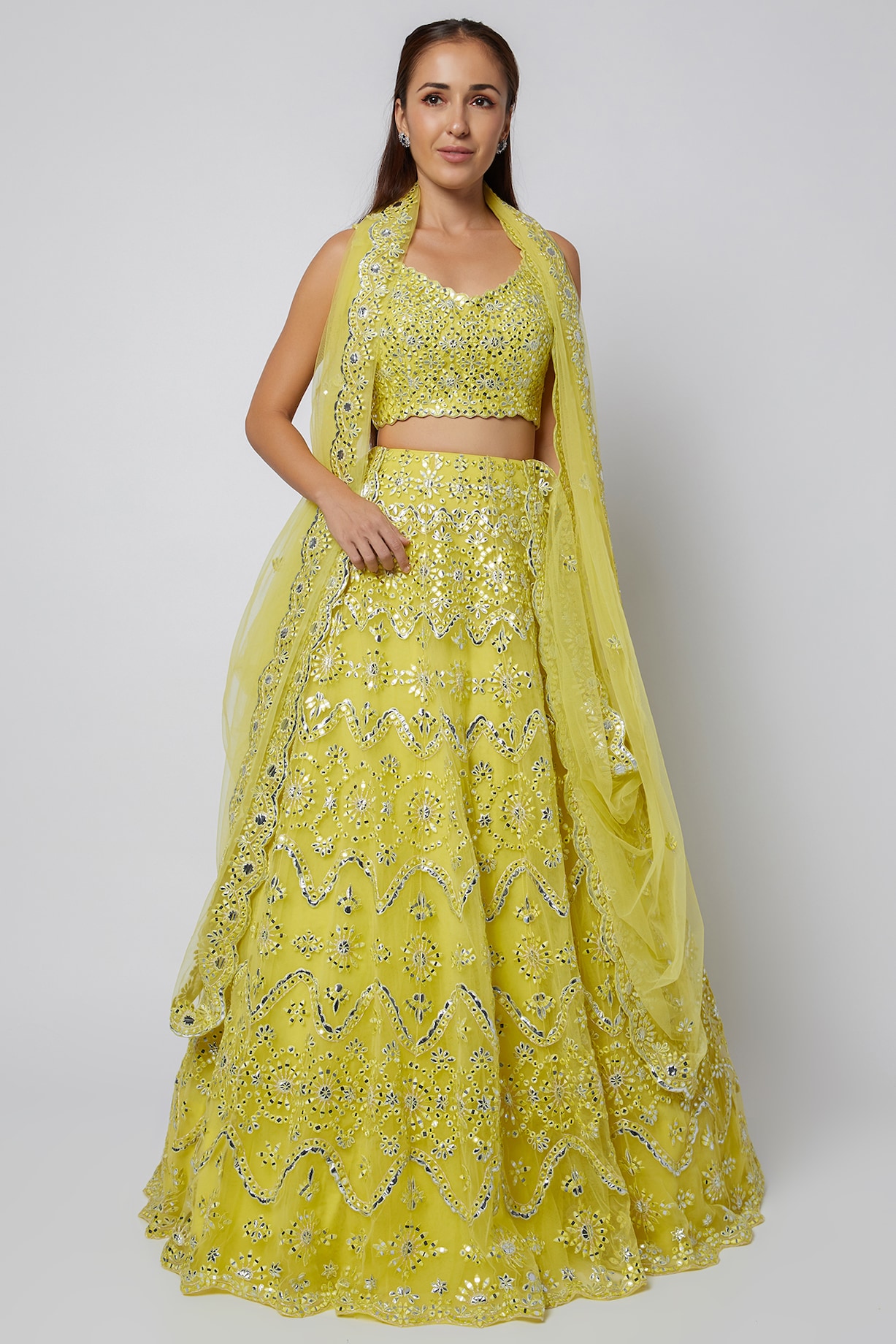 Lime Mirror Embroidered Wedding Lehenga Set by Aneesh Agarwaal at ...