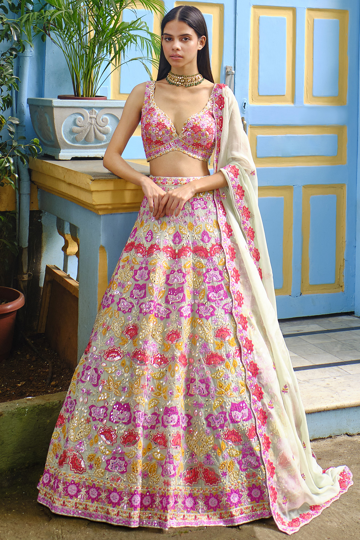 Mint Green Embroidered Bridal Lehenga Set By Aneesh Agarwaal At Pernia