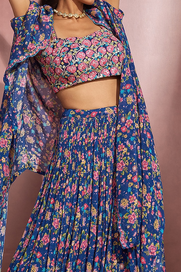 Navy Organza Printed Cape Set by Aneesh Agarwaal PRET at Pernia's Pop ...