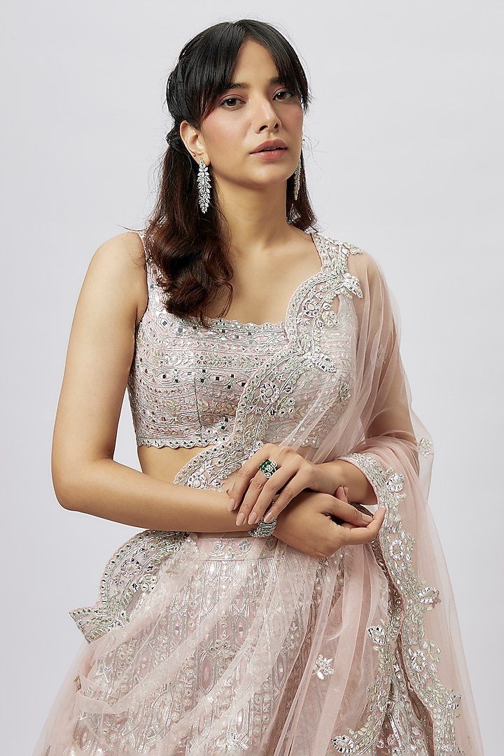 Pink Organza Embroidered Wedding Lehenga Set by Aneesh Agarwaal at Pernia's Pop Up Shop 2025