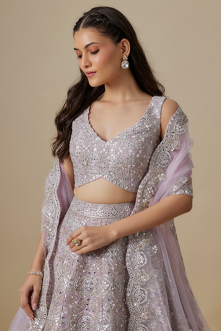 Lilac Organza Embroidered Bridal Lehenga Set by Aneesh Agarwaal at ...
