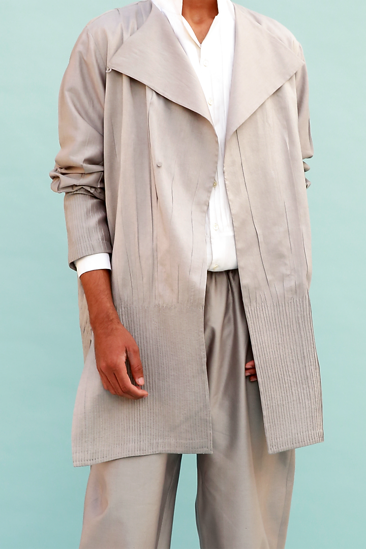 Light Grey Cotton Silk Overlay Design by Antar Agni Men at Pernia's Pop ...