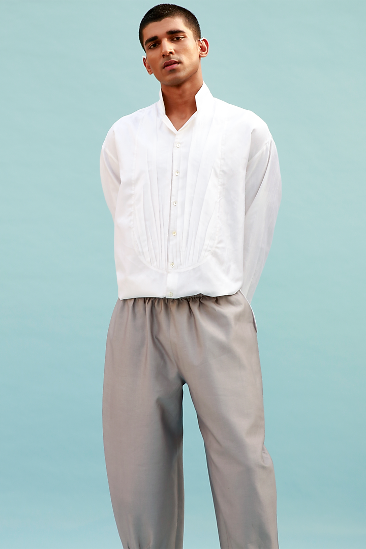 Light Grey Cotton Silk Overlay Design by Antar Agni Men at Pernia's Pop ...