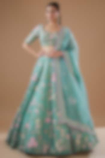 Powder Blue Organza Embroidered Bridal Lehenga Set By Anushree Reddy At