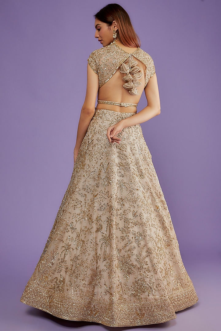 Creamish Beige Organza Embroidered Bridal Lehenga Set by Anushree Reddy ...