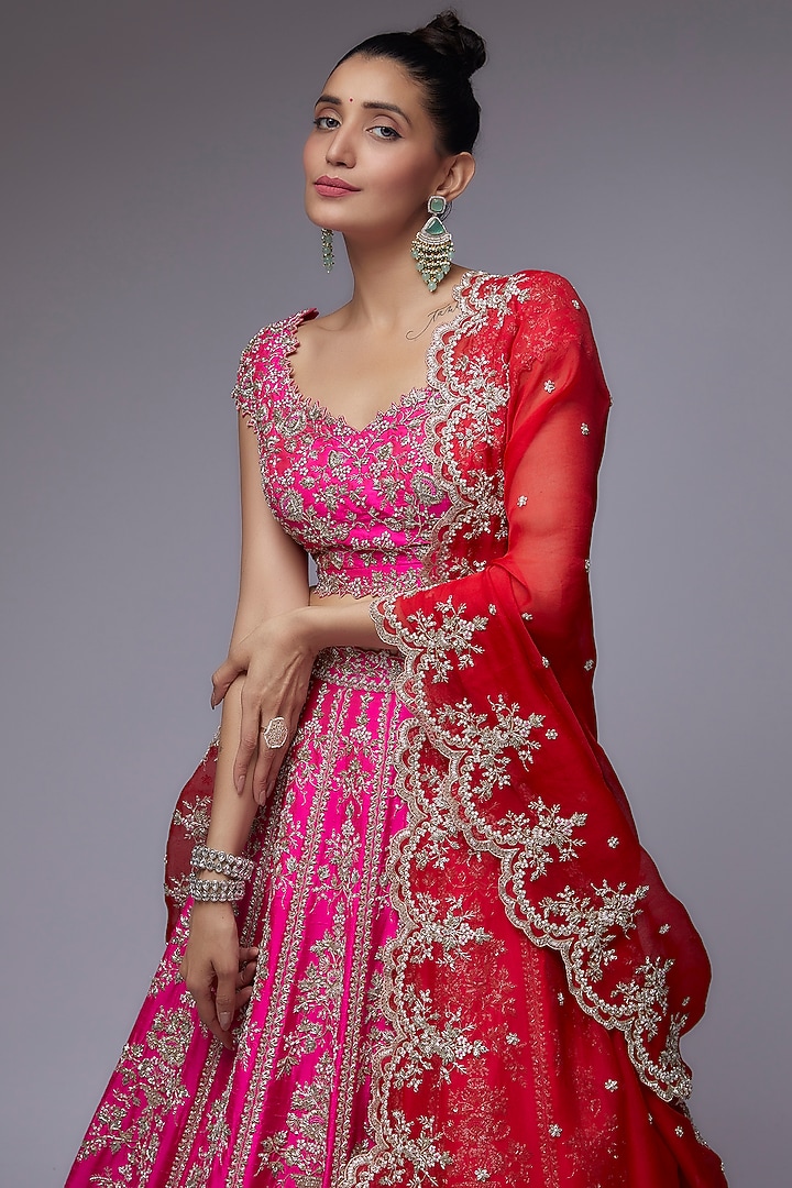 Pink Raw Silk Bridal Lehenga Set by Anushree Reddy at Pernia's Pop Up ...