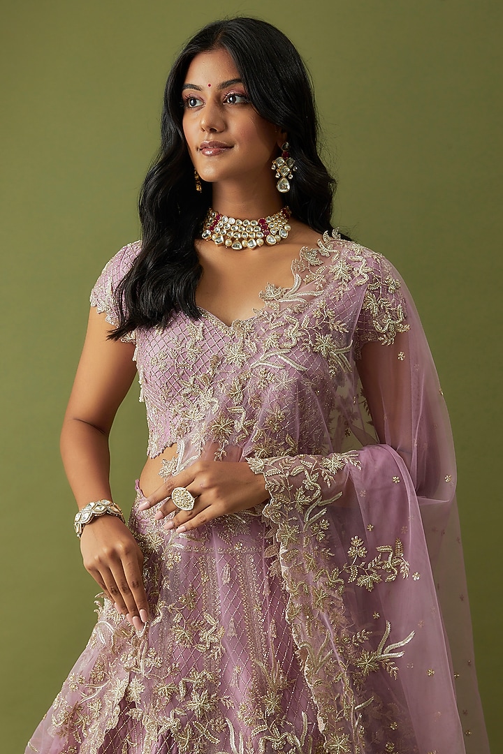 Purple Organza Embroidered Bridal Lehenga Set by Anushree Reddy at ...