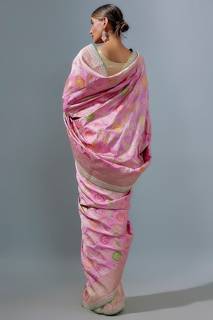 Pink Banarasi Silk Zardosi Embroidered Saree Set Design by Anushree ...