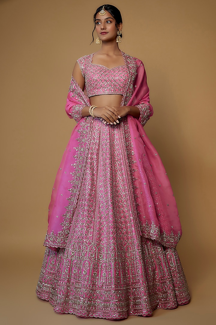 Pink Organza Embroidered Bridal Lehenga Set by Anushree Reddy at Pernia ...
