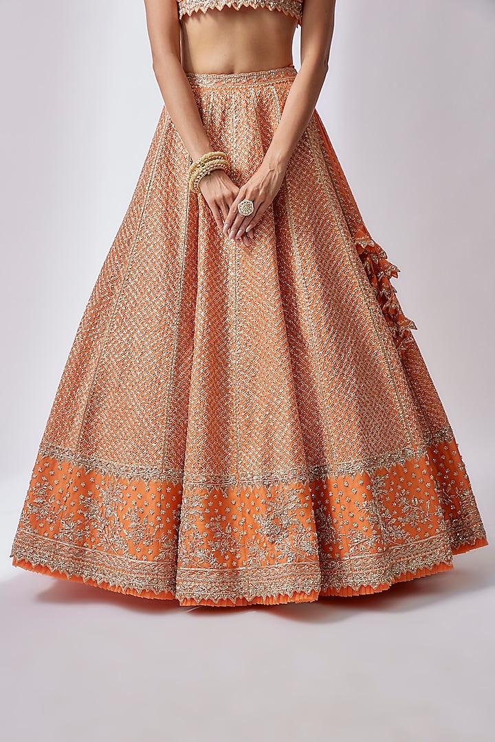 Orange Organza Embroidered Bridal Lehenga Set by Anushree Reddy at ...