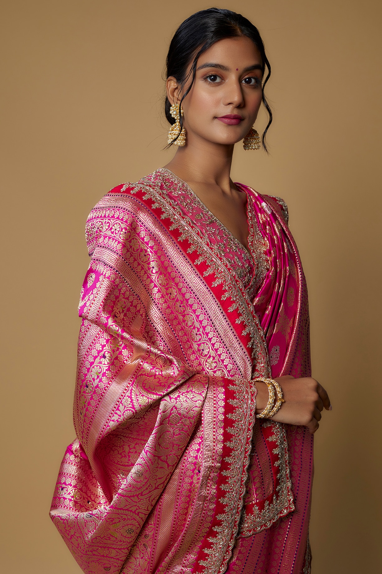 Pink Silk Banarasi Saree Set Design by Anushree Reddy at Pernia's Pop ...