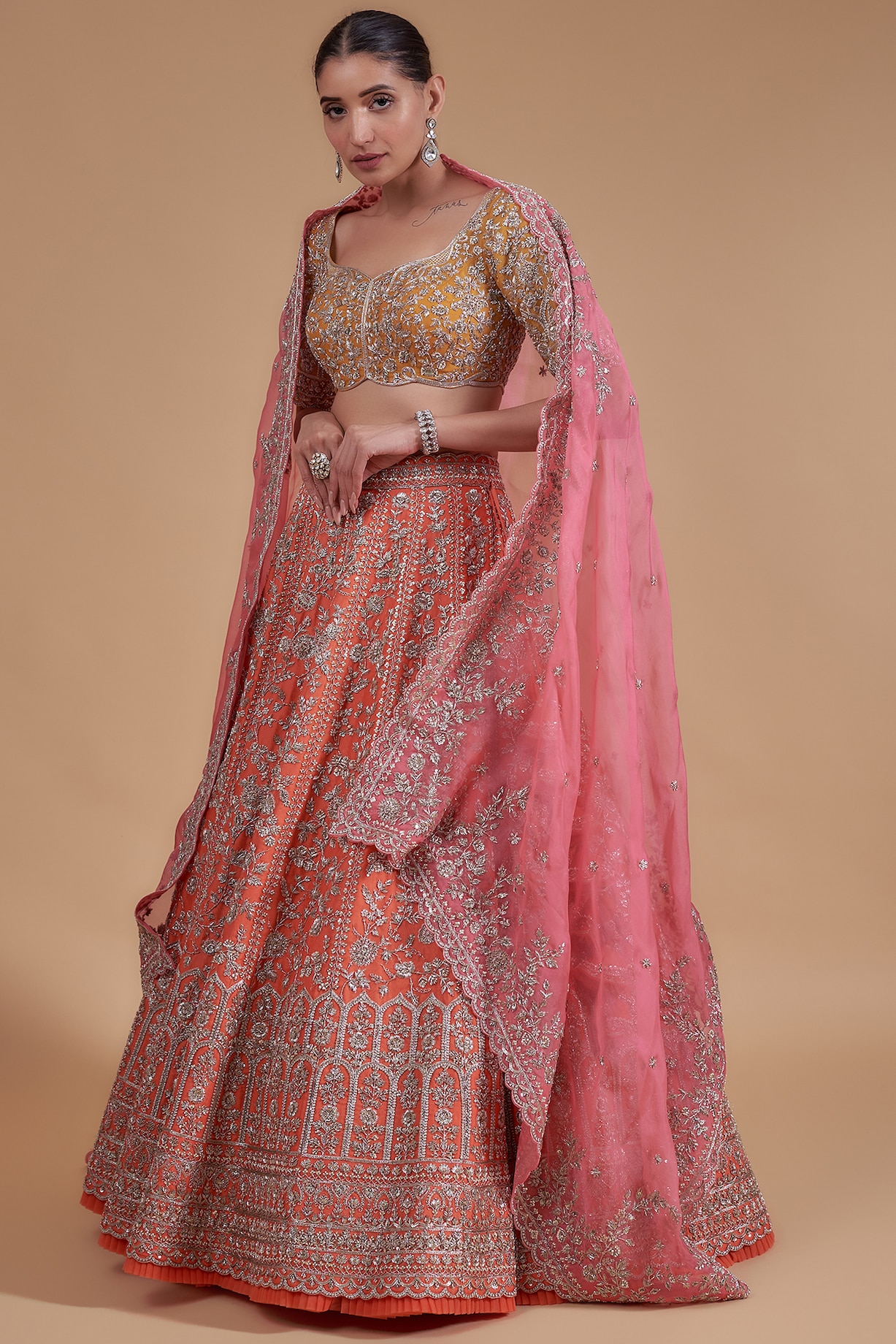 Orange Raw Silk Lehenga Set Design by Anushree Reddy at Pernia's Pop Up ...