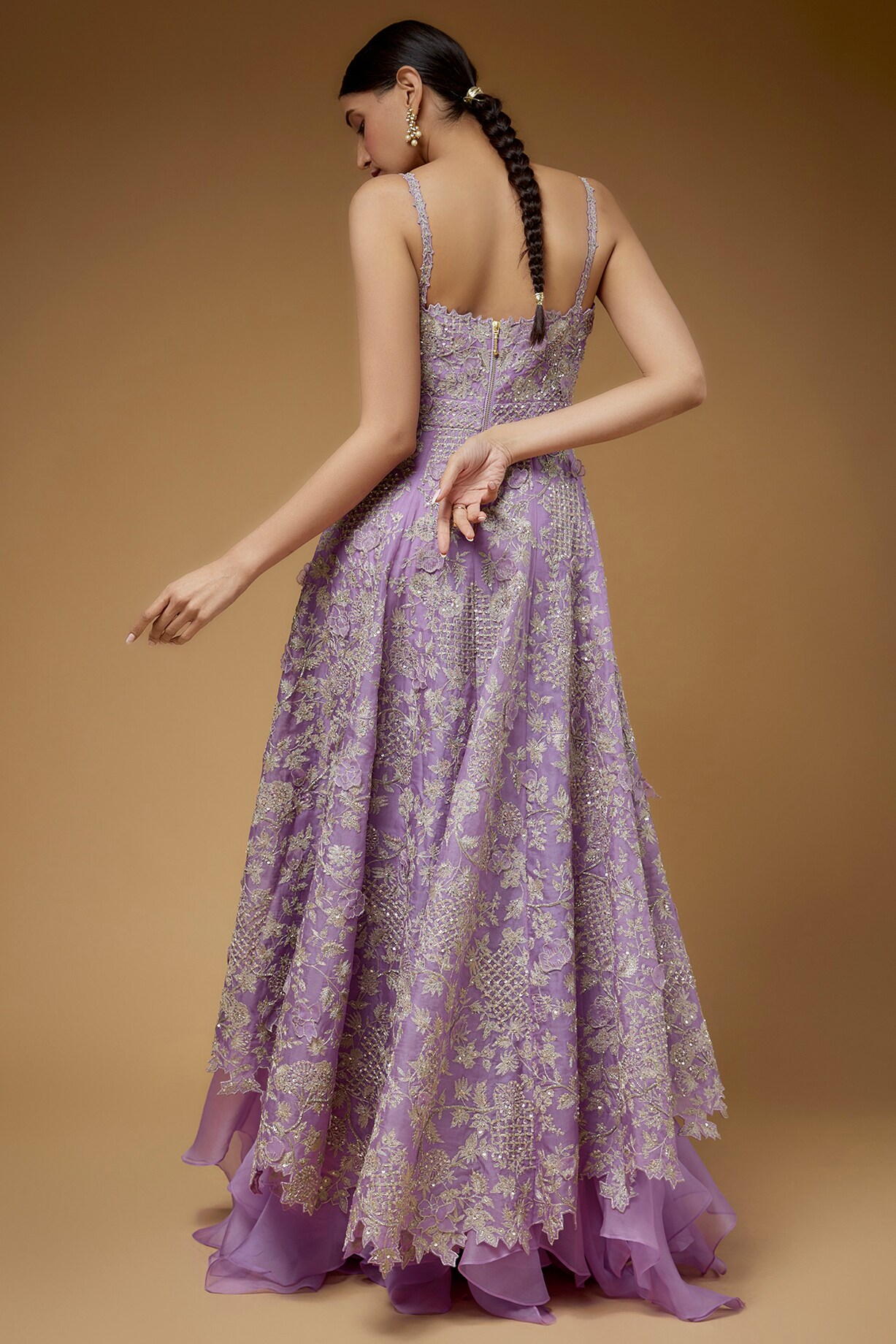 Lavender Organza Embroidered High-Low Gown by Anushree Reddy at Pernia ...