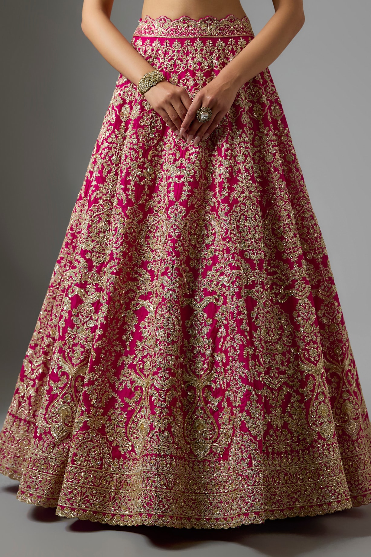 Cherry Red Organza Hand Embroidered Bridal Lehenga Set by Anushree ...