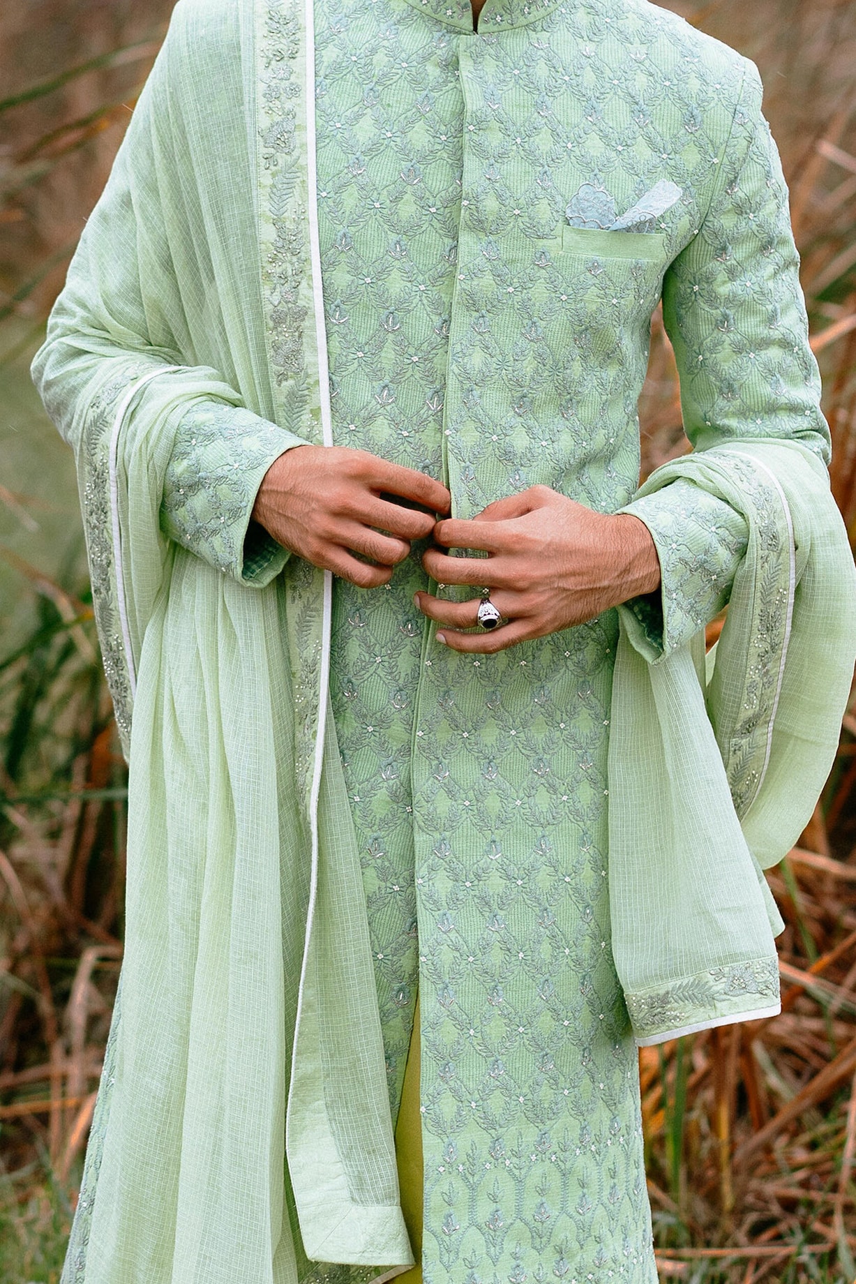 Mint Green & White Sherwani Set Design by Anushree Reddy Men at Pernia ...