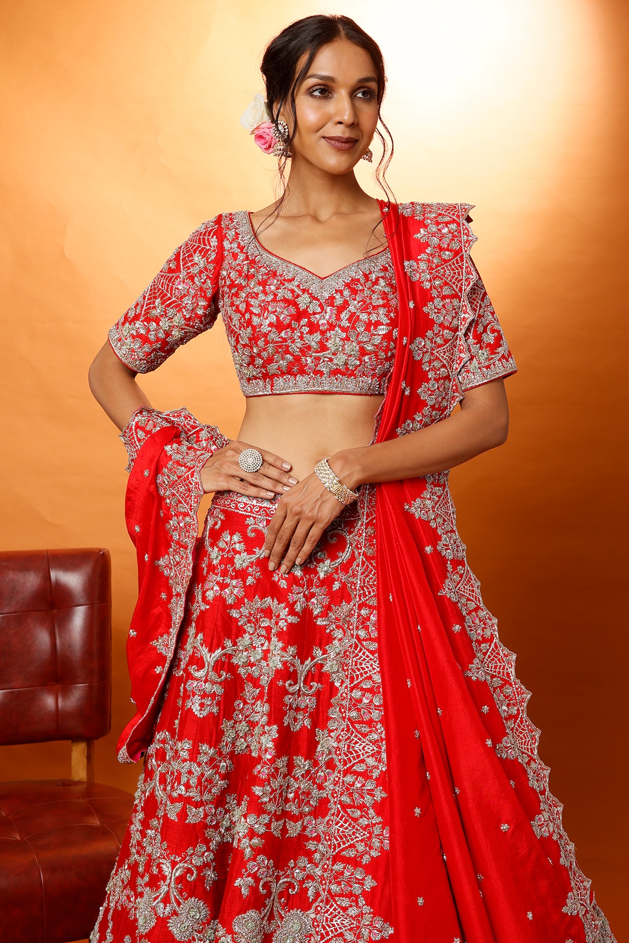 Red Pearl Embroidered Bridal Lehenga Set by Anushree Reddy at Pernia's ...
