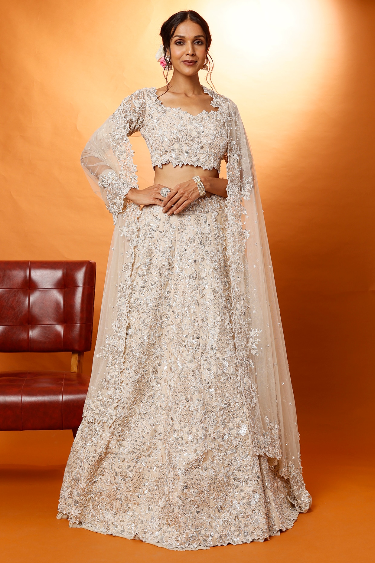 Ivory Pearl Embroidered Bridal Lehenga Set by Anushree Reddy at Pernia ...