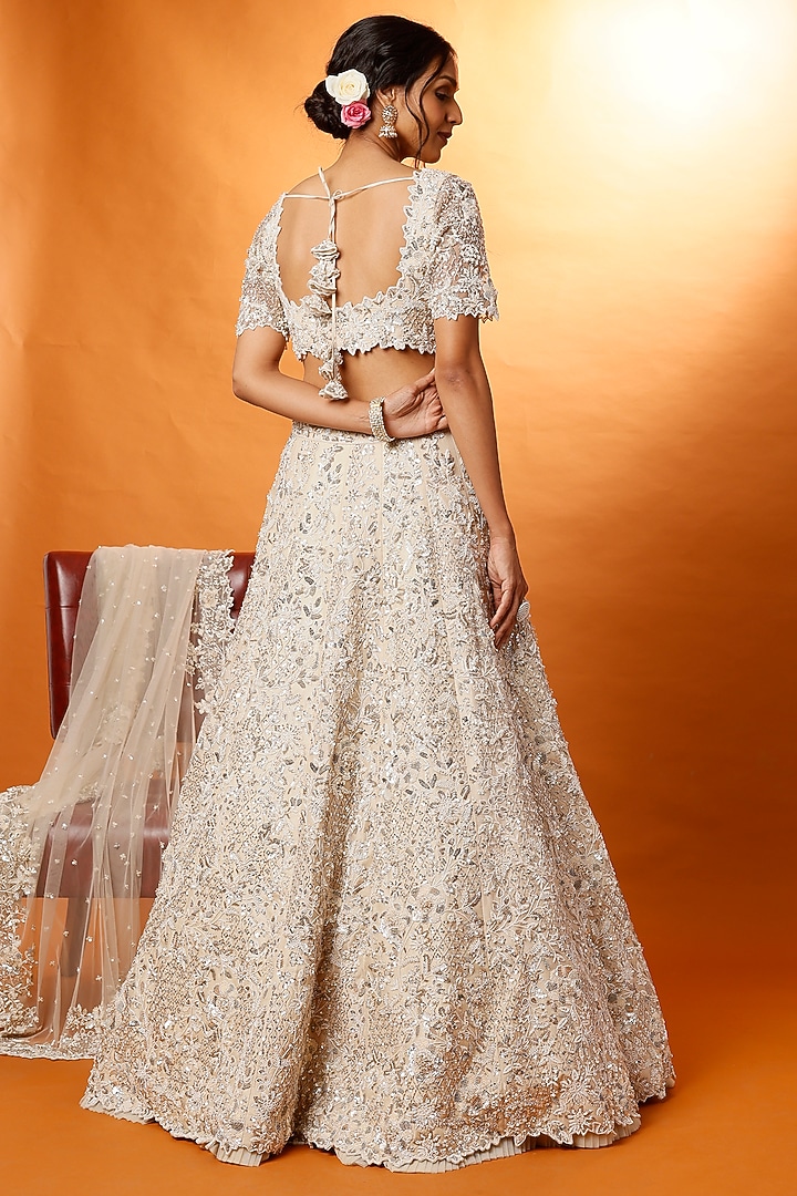 Ivory Pearl Embroidered Bridal Lehenga Set by Anushree Reddy at Pernia ...