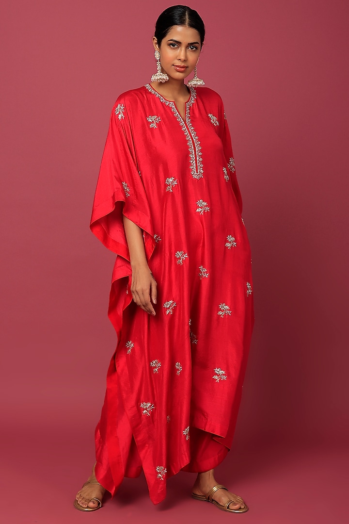 Red Embroidered Kaftan Set by Anushree Reddy at Pernia's Pop Up Shop 2025