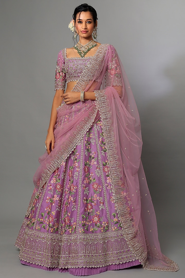 Lilac Organza Embroidered Bridal Lehenga Set by Anushree Reddy at ...