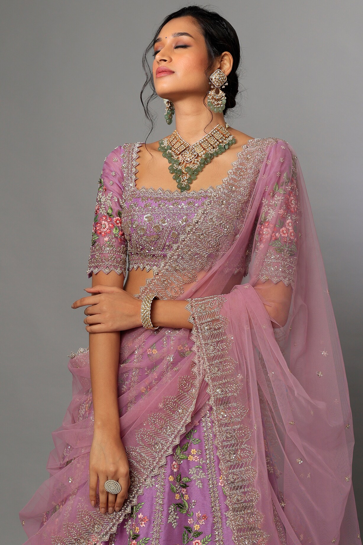 Lilac Organza Embroidered Bridal Lehenga Set by Anushree Reddy at ...