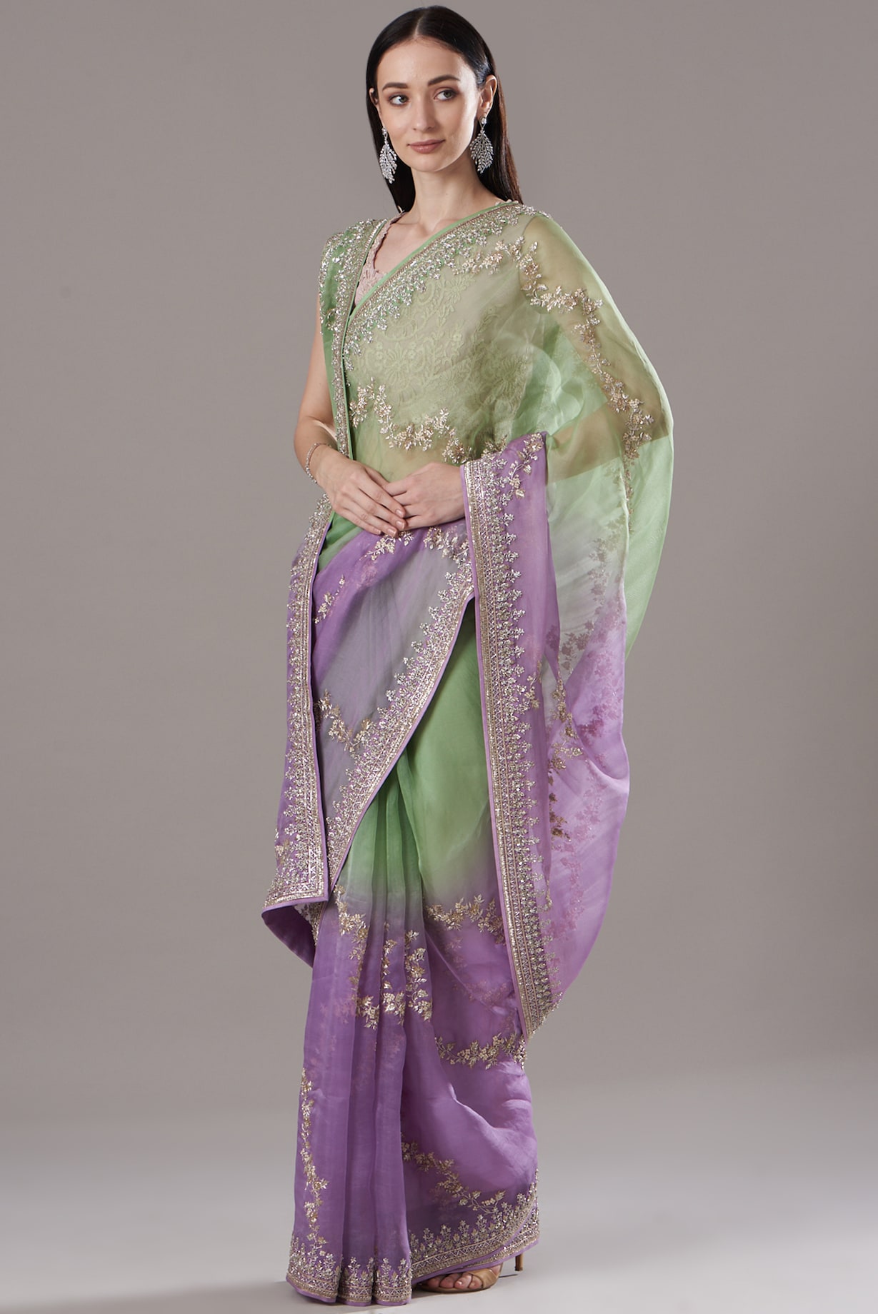 Purple & Green Embroidered Saree Set by Anushree Reddy at Pernia's Pop ...