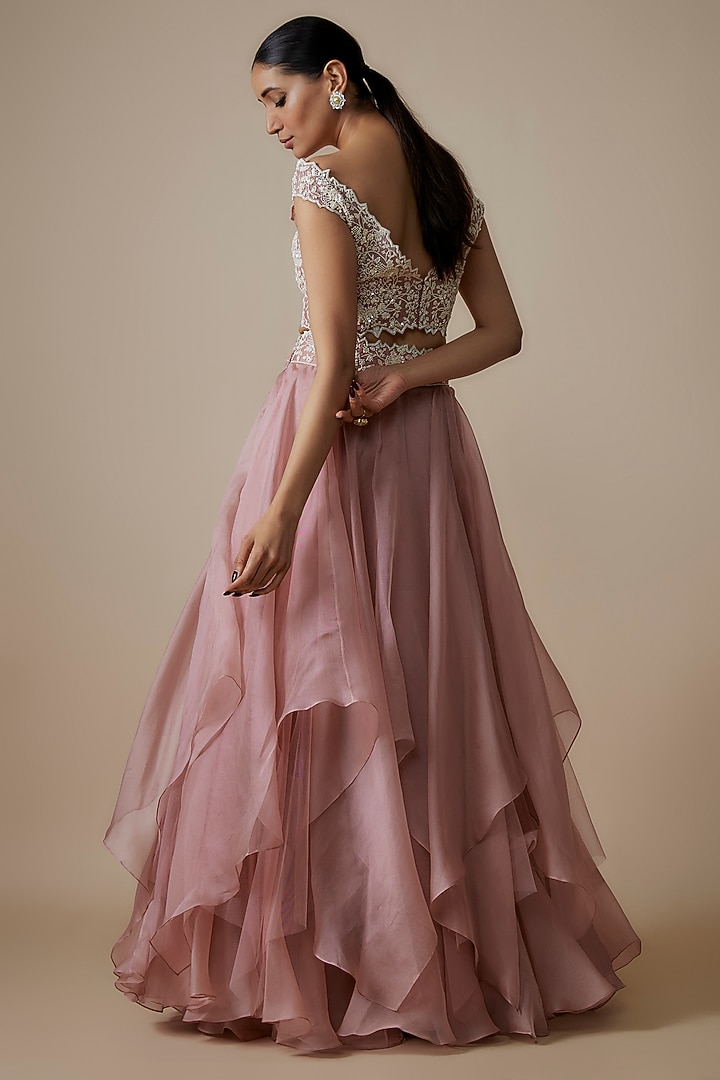 Pink Organza Pearl Embroidered Wedding Lehenga Set by Anushree Reddy at ...