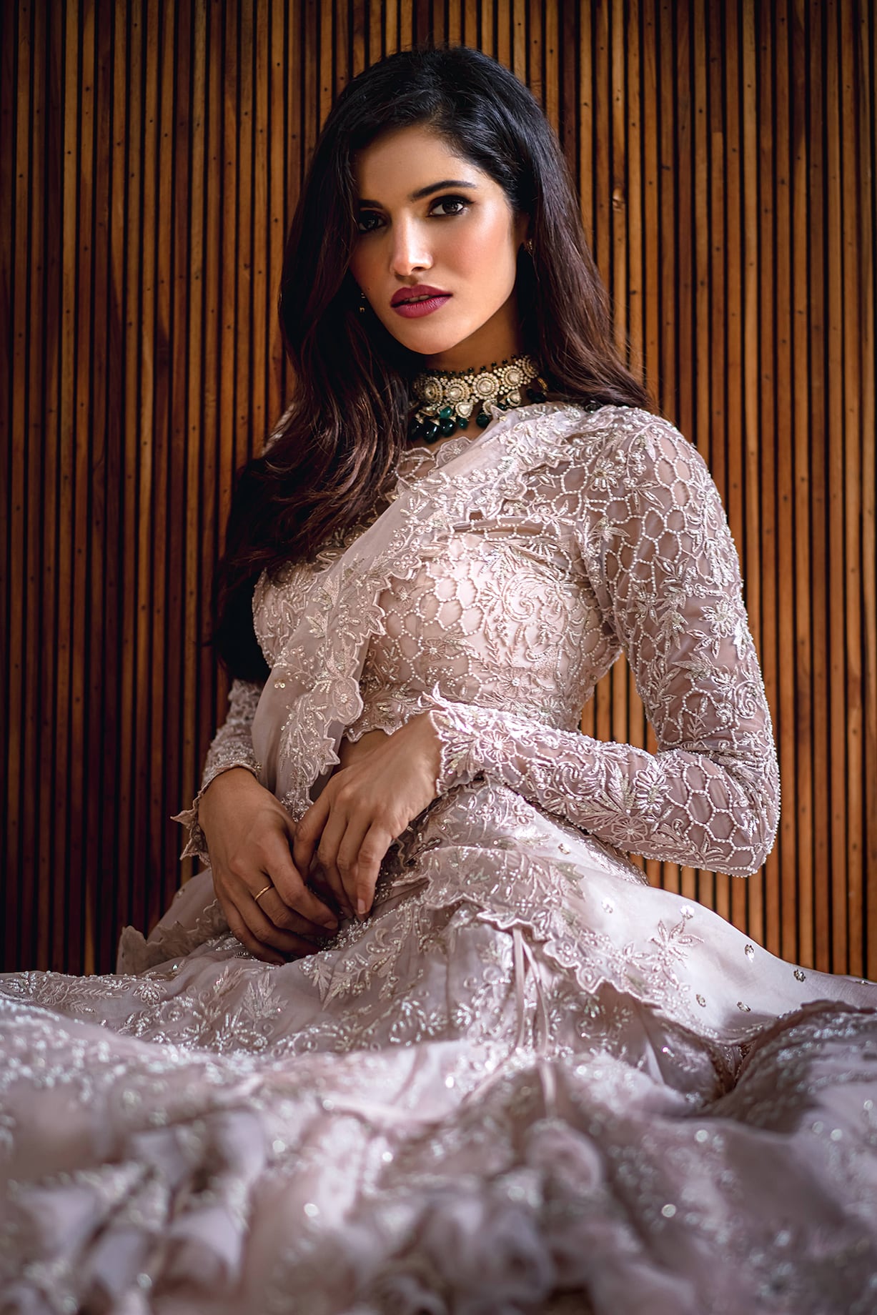 Ivory Pearl Embroidered Bridal Lehenga Set by Anushree Reddy at Pernia ...