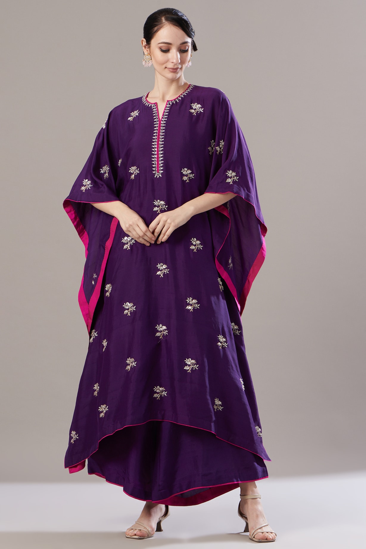 Violet Silk Embroidered Kaftan Set by Anushree Reddy at Pernia's Pop Up ...