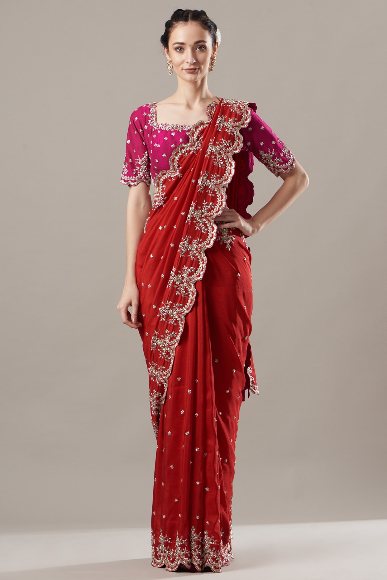 Maroon Embroidered Saree Set by Anushree Reddy at Pernia's Pop Up Shop 2025