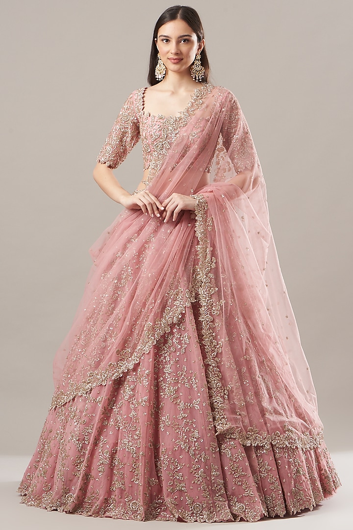 Bright Pink Zardosi Embroidered Bridal Lehenga Set by Anushree Reddy at ...