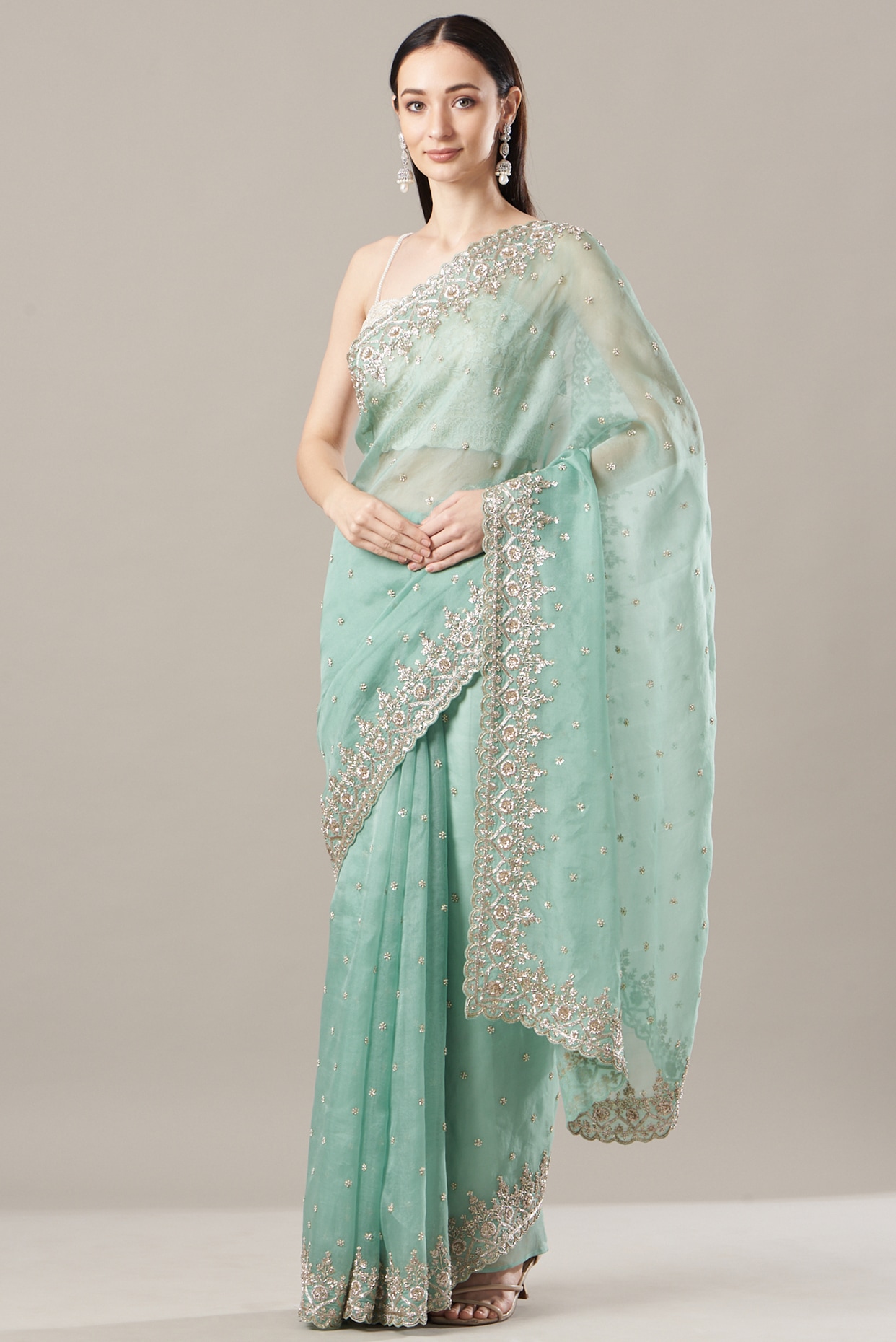 Powder Blue Organza Saree Set by Anushree Reddy at Pernia's Pop Up Shop ...