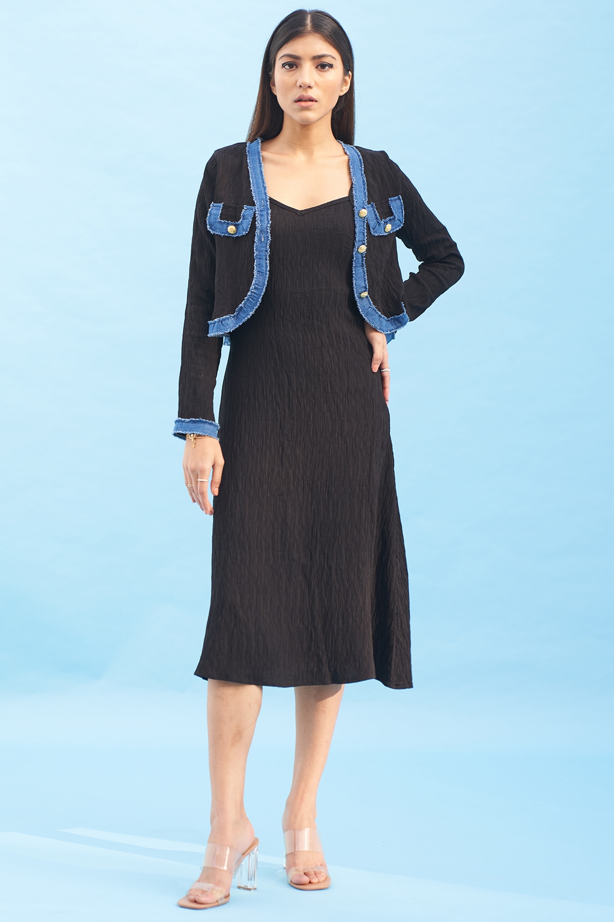 Black Georgette Jacket Dress by Aruni at Pernia's Pop Up Shop 2025