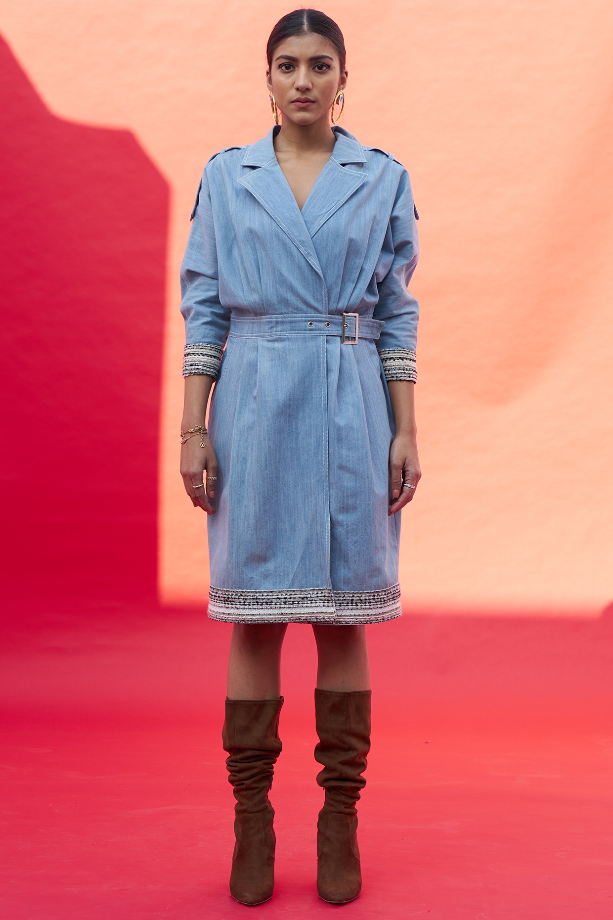 Sky Blue Denim Trench Dress by Aruni at Pernia's Pop Up Shop 2025