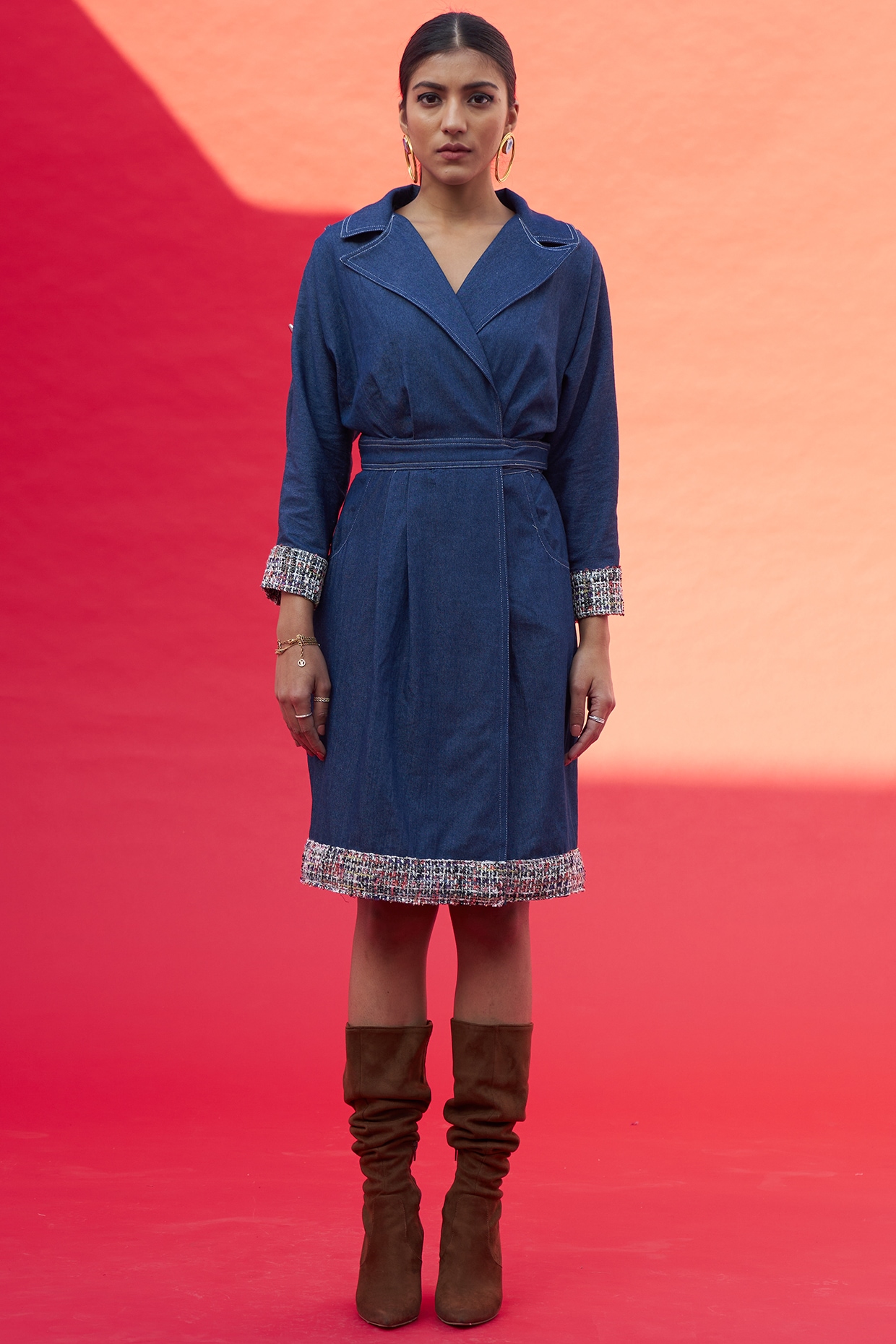 Dark Blue Denim Trench Dress by Aruni at Pernia's Pop Up Shop 2025