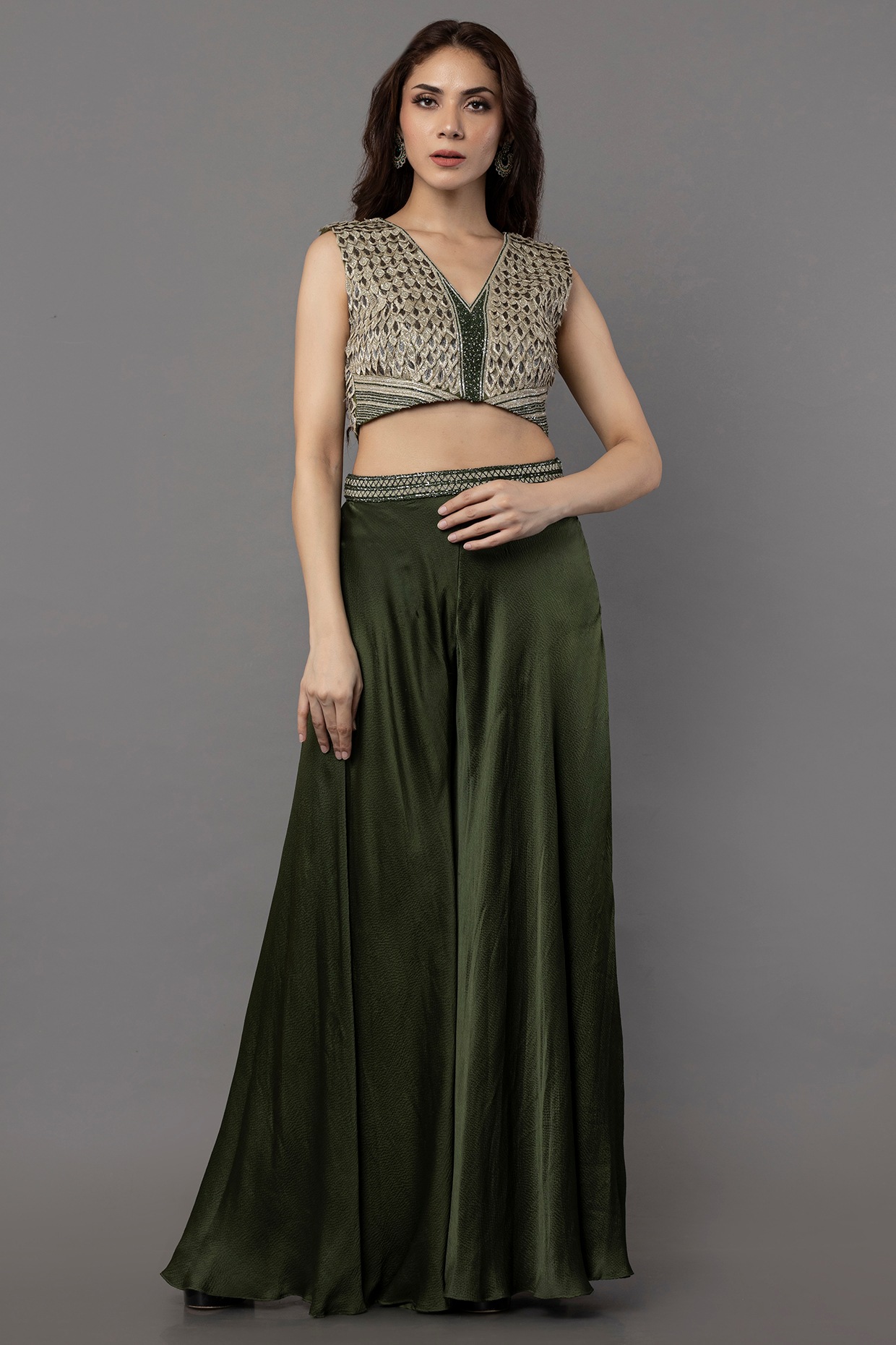 Green Hammer Satin Pant Set by ANJALIVERMA at Pernia's Pop Up Shop 2025