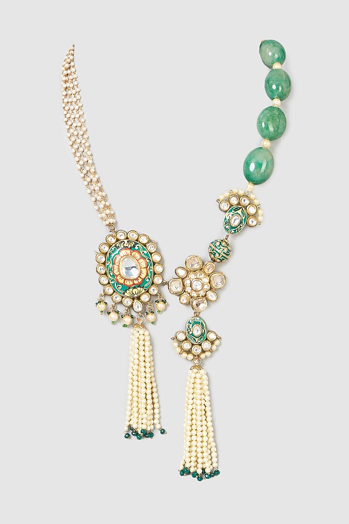 Gold Finish Green Stone Long Necklace by Anjali Jain Jewellery at ...