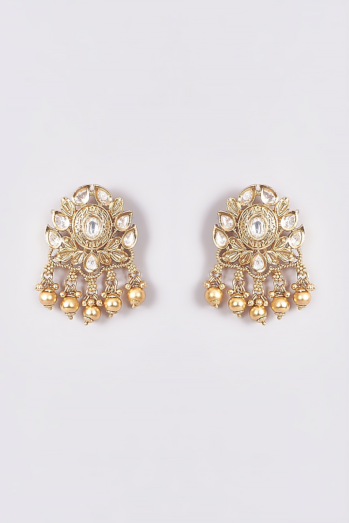Gold Plated Kundan Polki & Pearl Floral Stud Earrings Design by Anjali ...