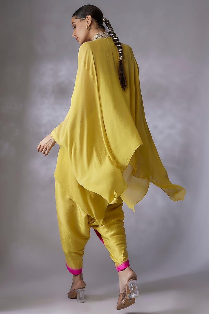 Lime Green & Hot Pink Georgette Cape Set by Anand Kabra at Pernia's Pop ...