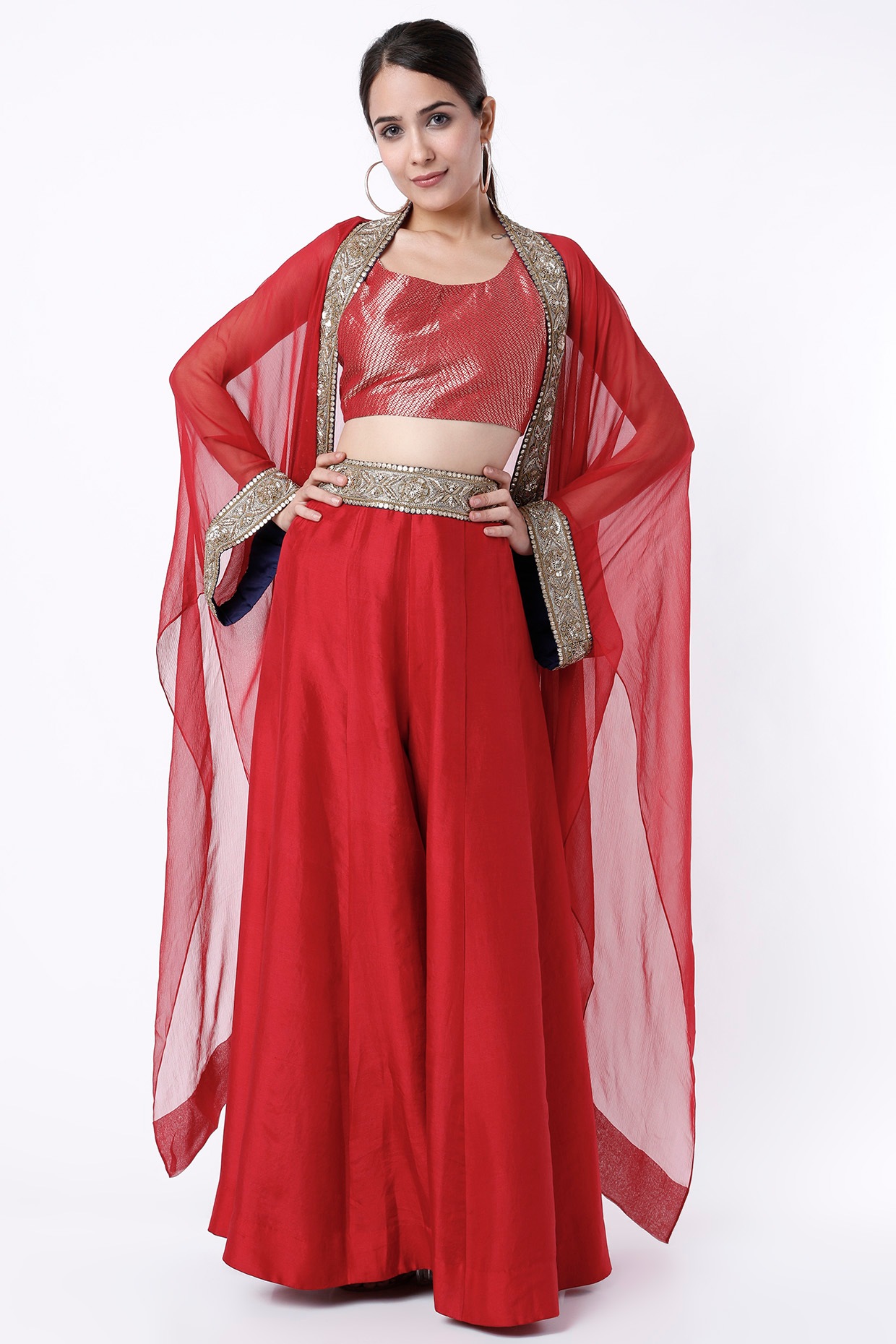 Red Embroidered Overlay Set by Anand Kabra at Pernia's Pop Up Shop 2025
