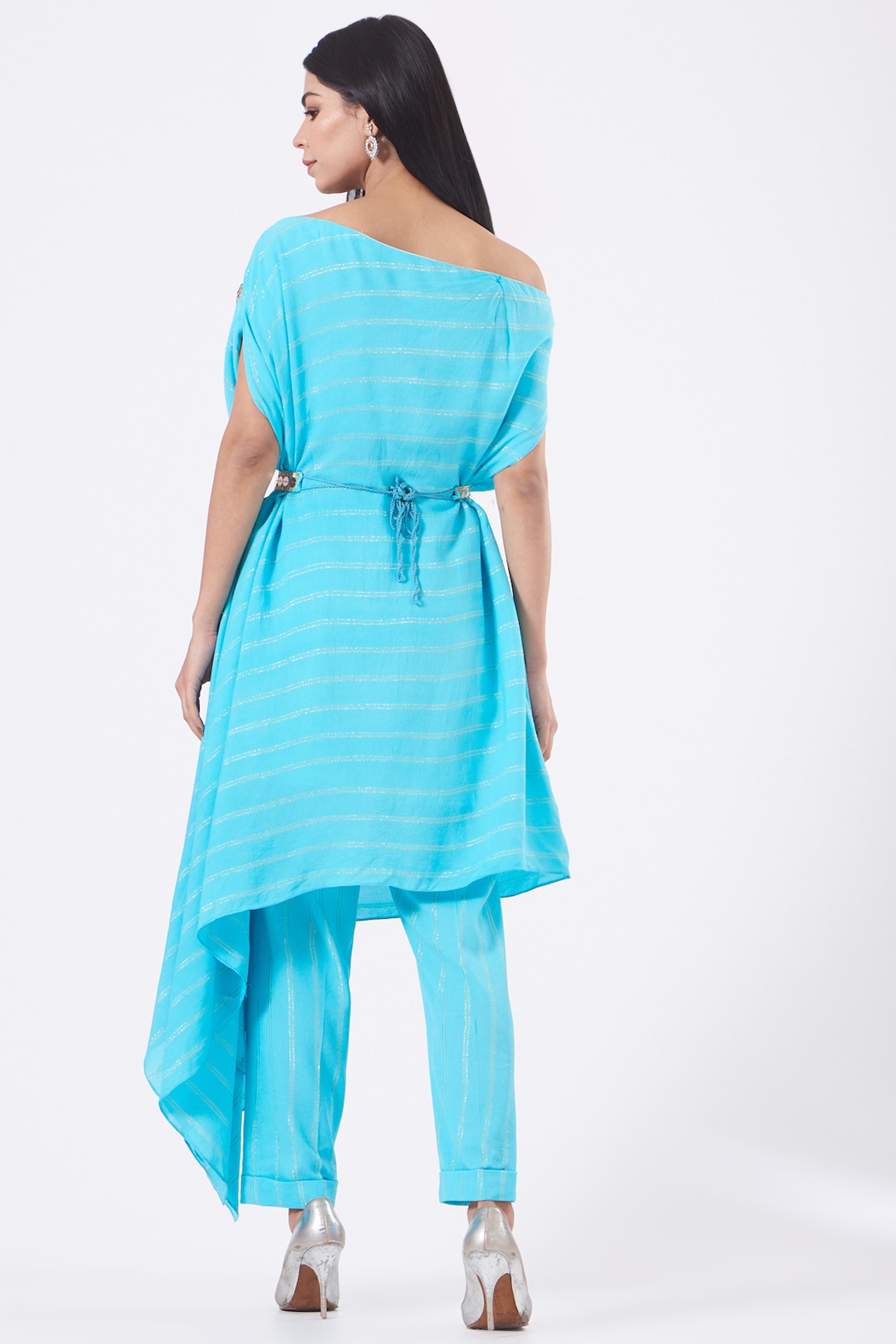 Cyan Blue Embroidered Cape Set by Ankur J at Pernia's Pop Up Shop 2024