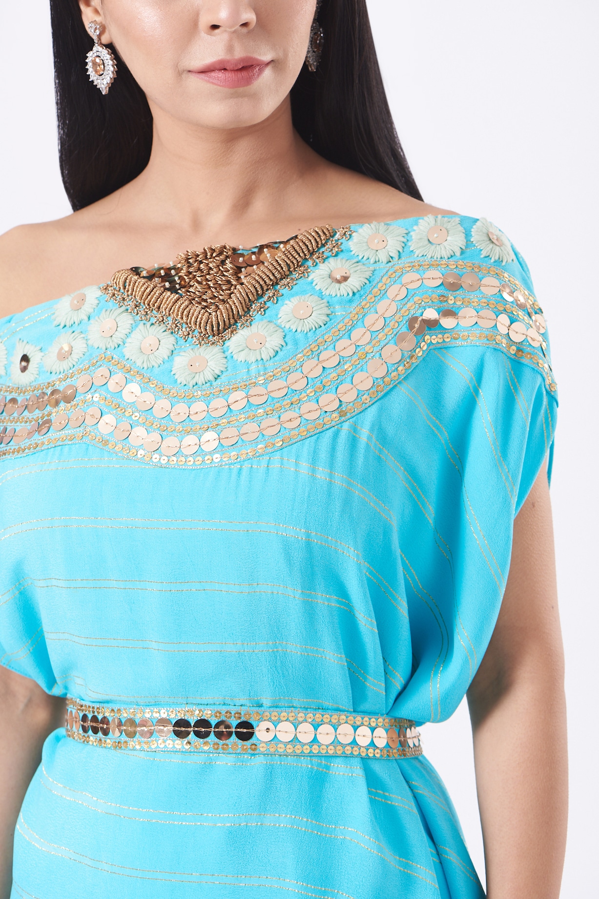 Cyan Blue Embroidered Cape Set by Ankur J at Pernia's Pop Up Shop 2024