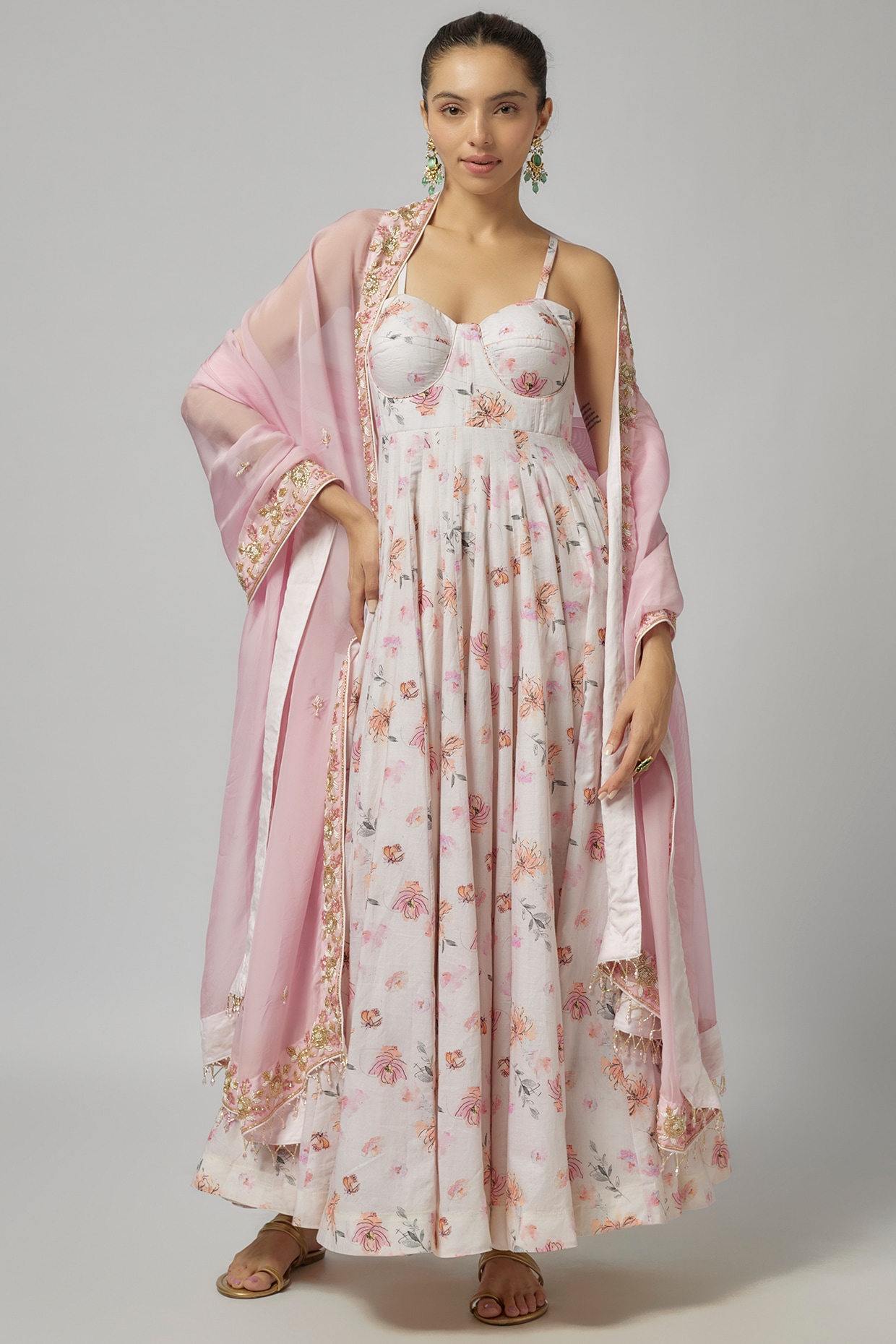 Multi-Colored Mul Cotton & Soft Organza Embroidered Anarkali Set by ...